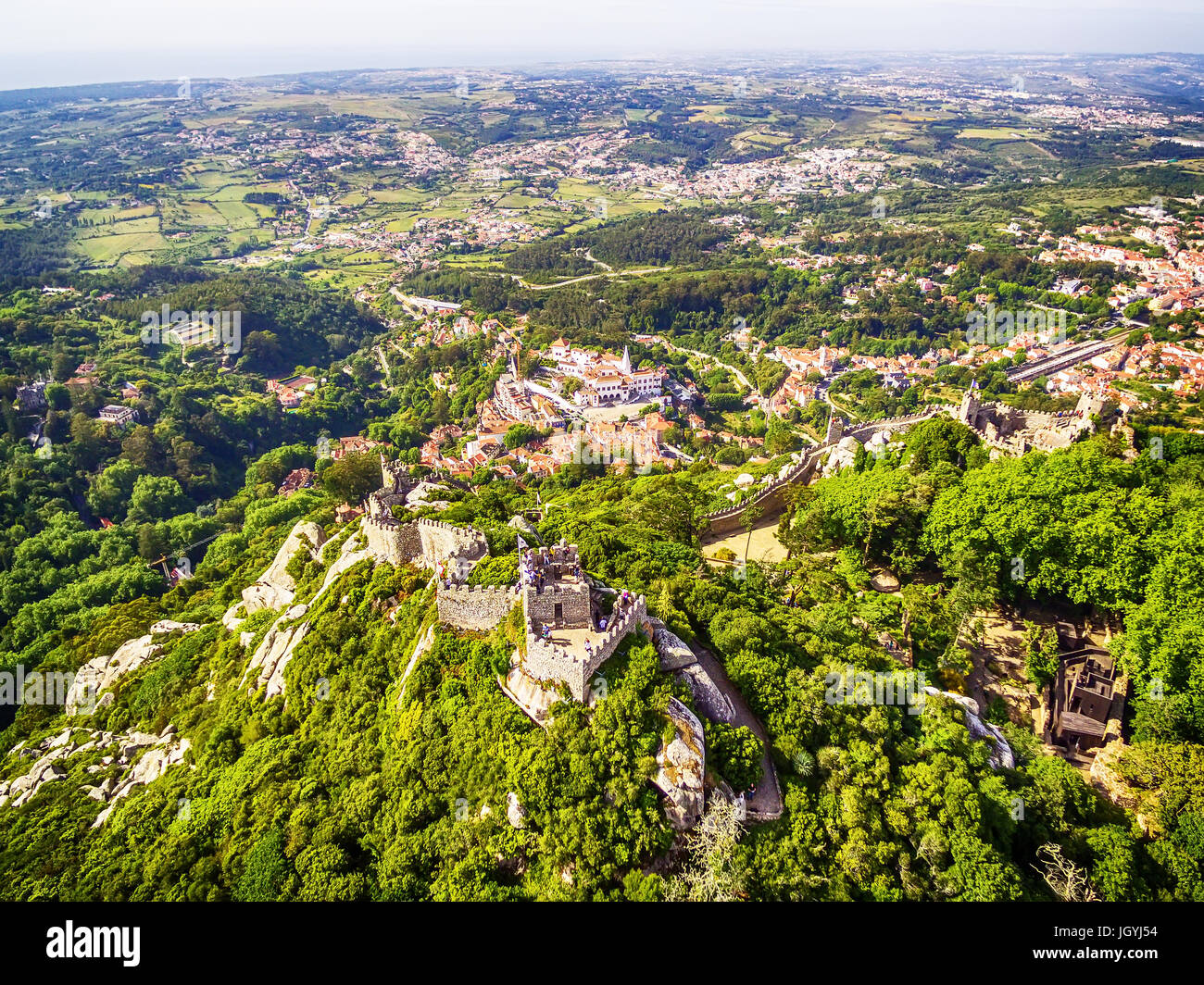 Sintra, Portugal: aerial top view of the Castle of the Moors, Castelo ...