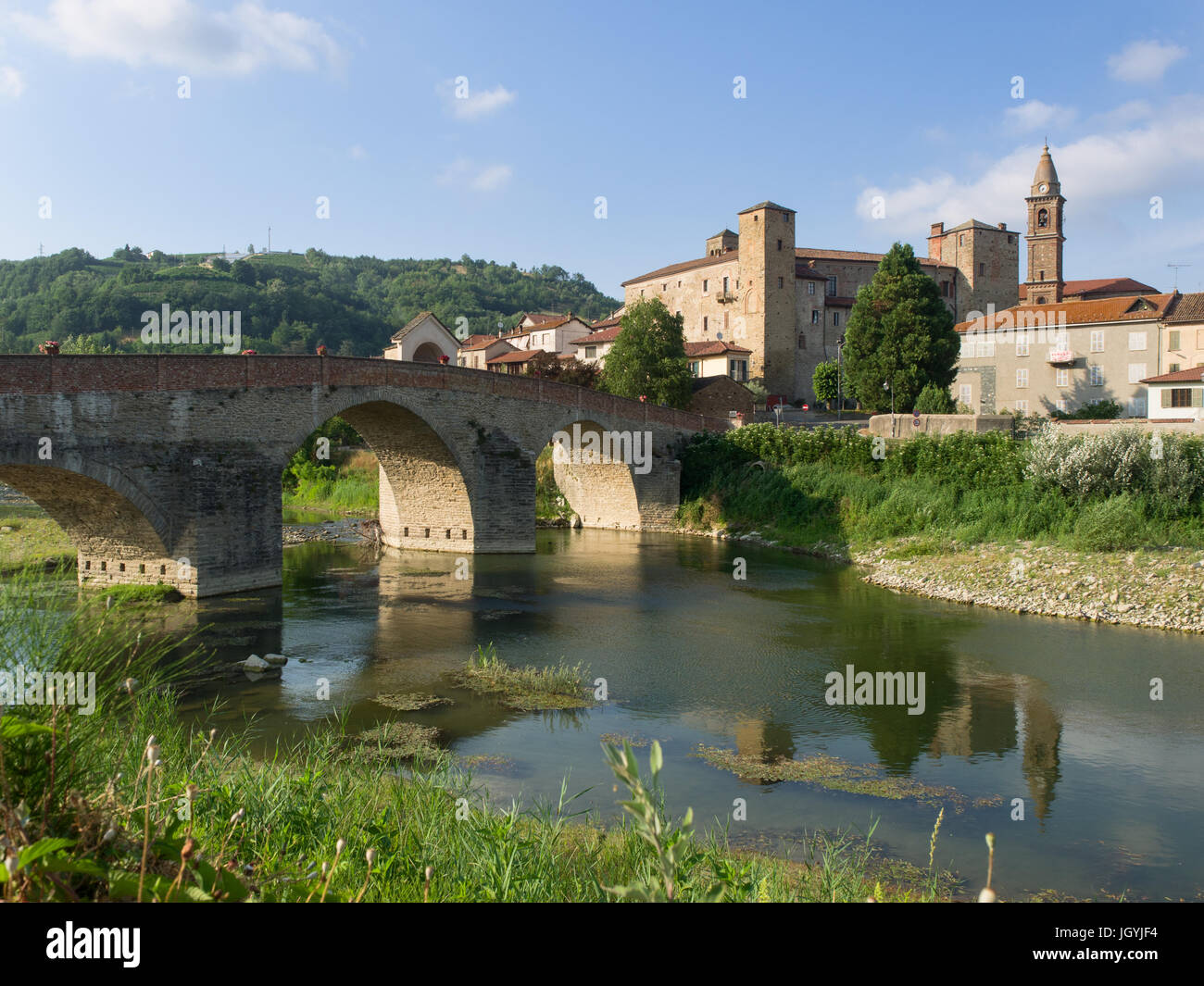 Monastero Bormida, Italy June 26, 2017: Medieval village with castle ...