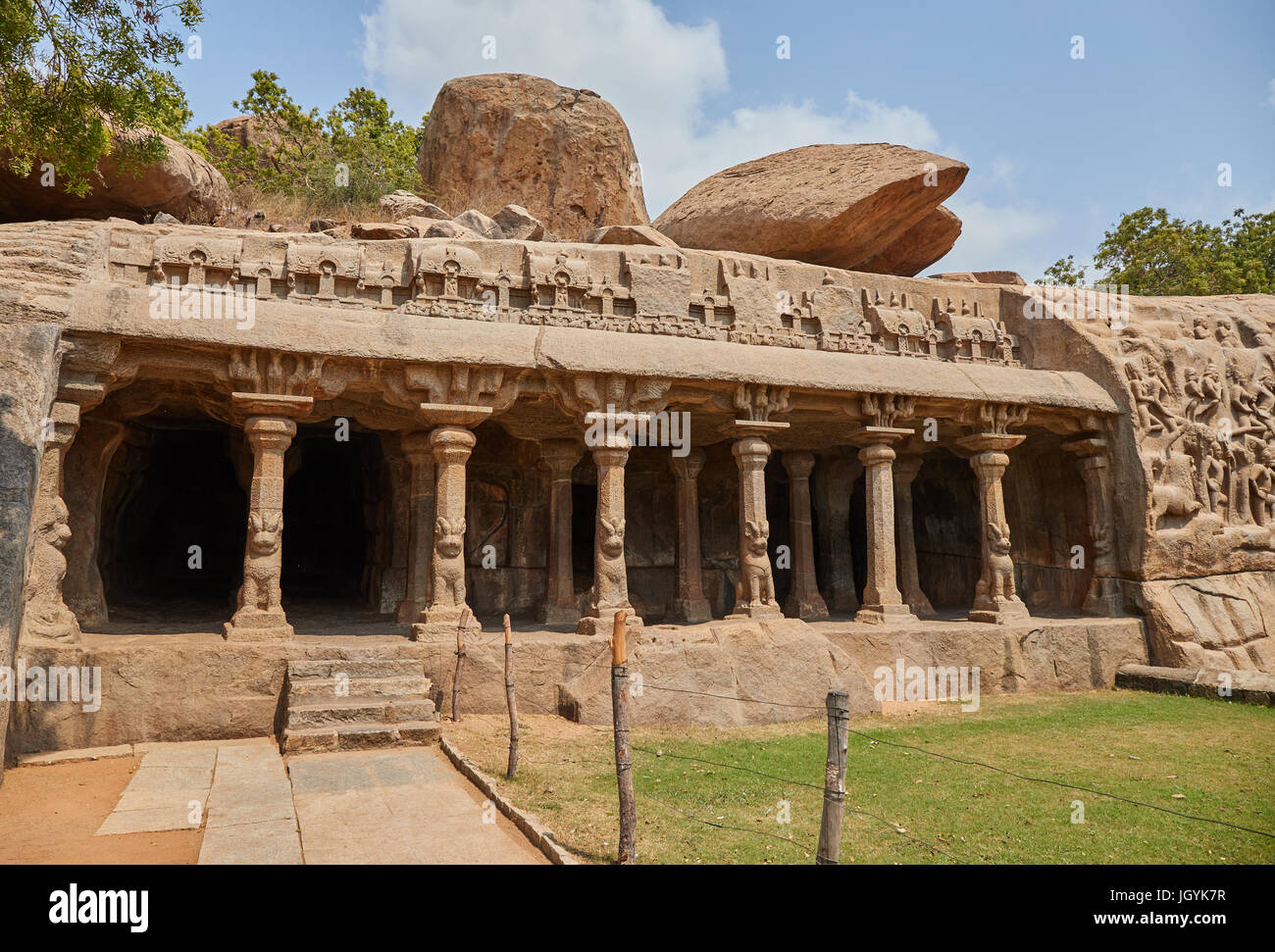 Monolithic temples of the Shore Temple near Mahabalipuram in the Tamil ...