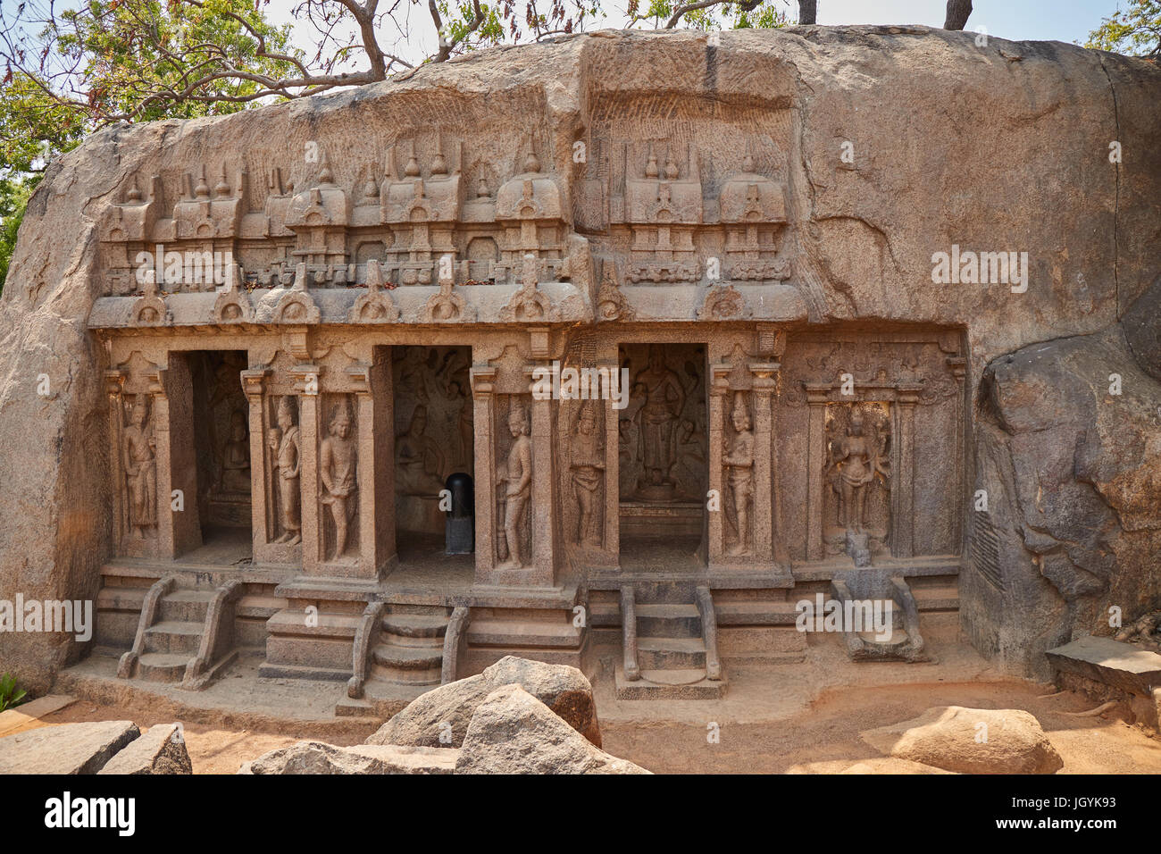 Monolithic temples of the Shore Temple near Mahabalipuram in the Tamil ...