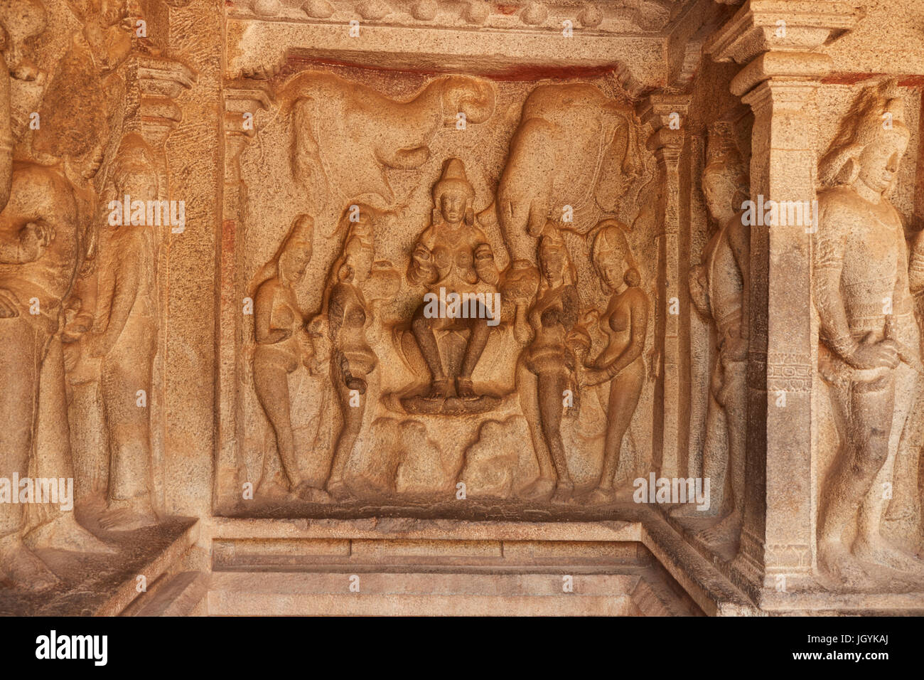 Monolithic temples of the Shore Temple near Mahabalipuram in the Tamil ...