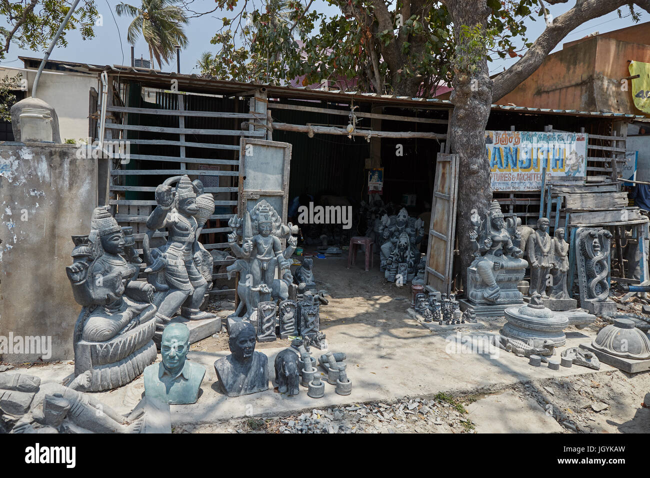 Monolithic temples of the Shore Temple near Mahabalipuram in the Tamil ...