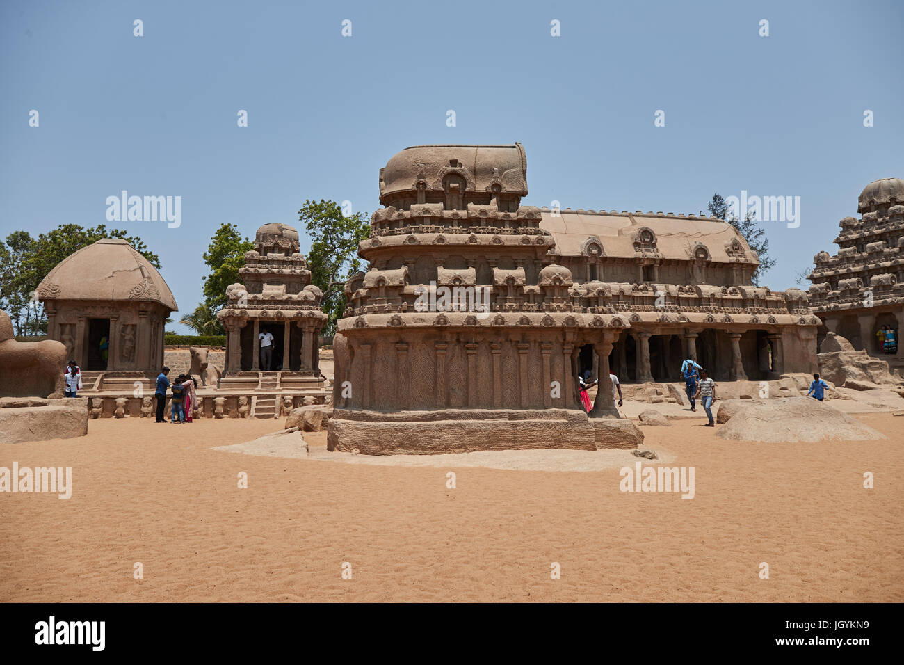 Monolithic temples of the Shore Temple near Mahabalipuram in the Tamil ...