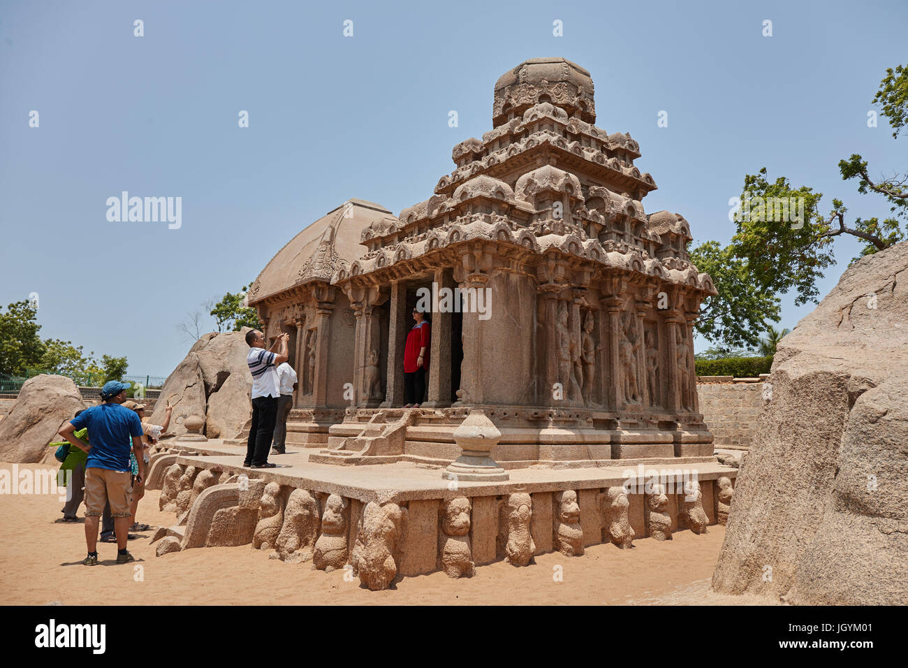 Monolithic temples of the Shore Temple near Mahabalipuram in the Tamil ...