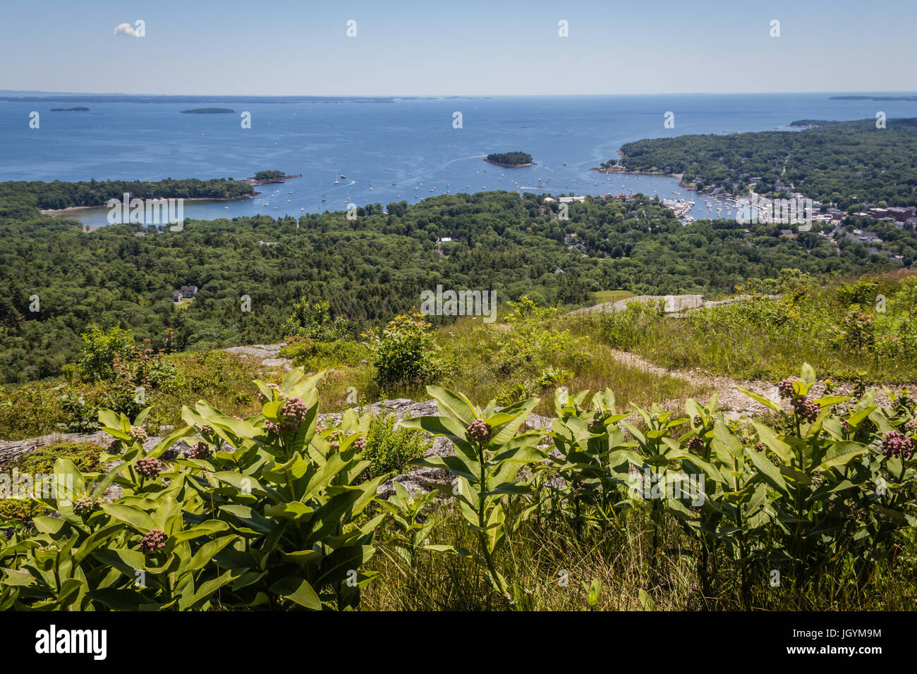 Scenic view of Camden Harbor from Mount Battie at Camden Hills State ...