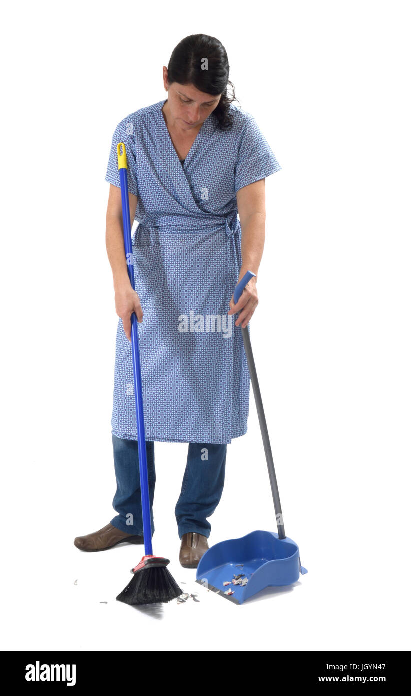 Woman sweep broom cleaning Cut Out Stock Images & Pictures - Alamy