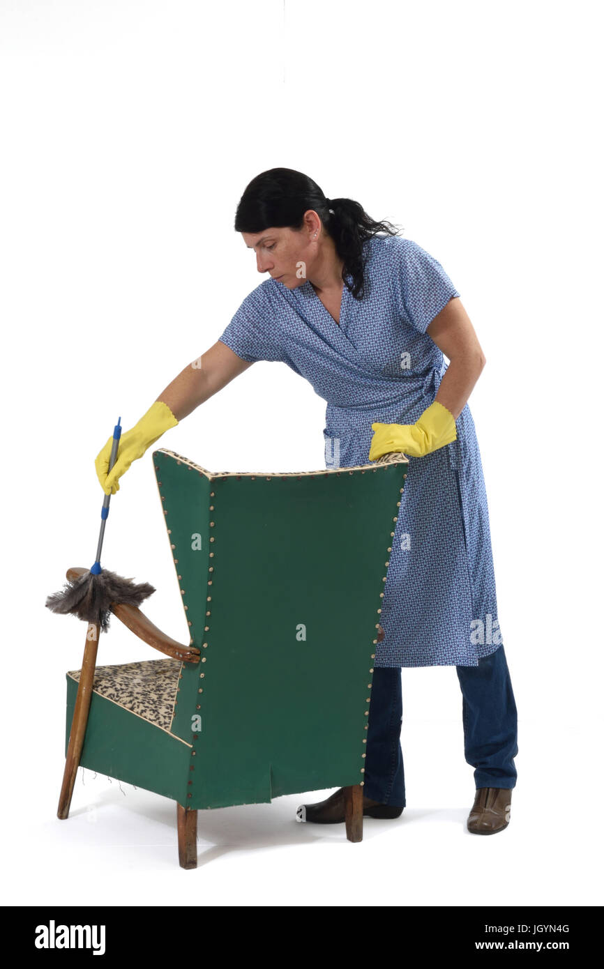 Woman cleaning wiping dust Cut Out Stock Images & Pictures - Alamy