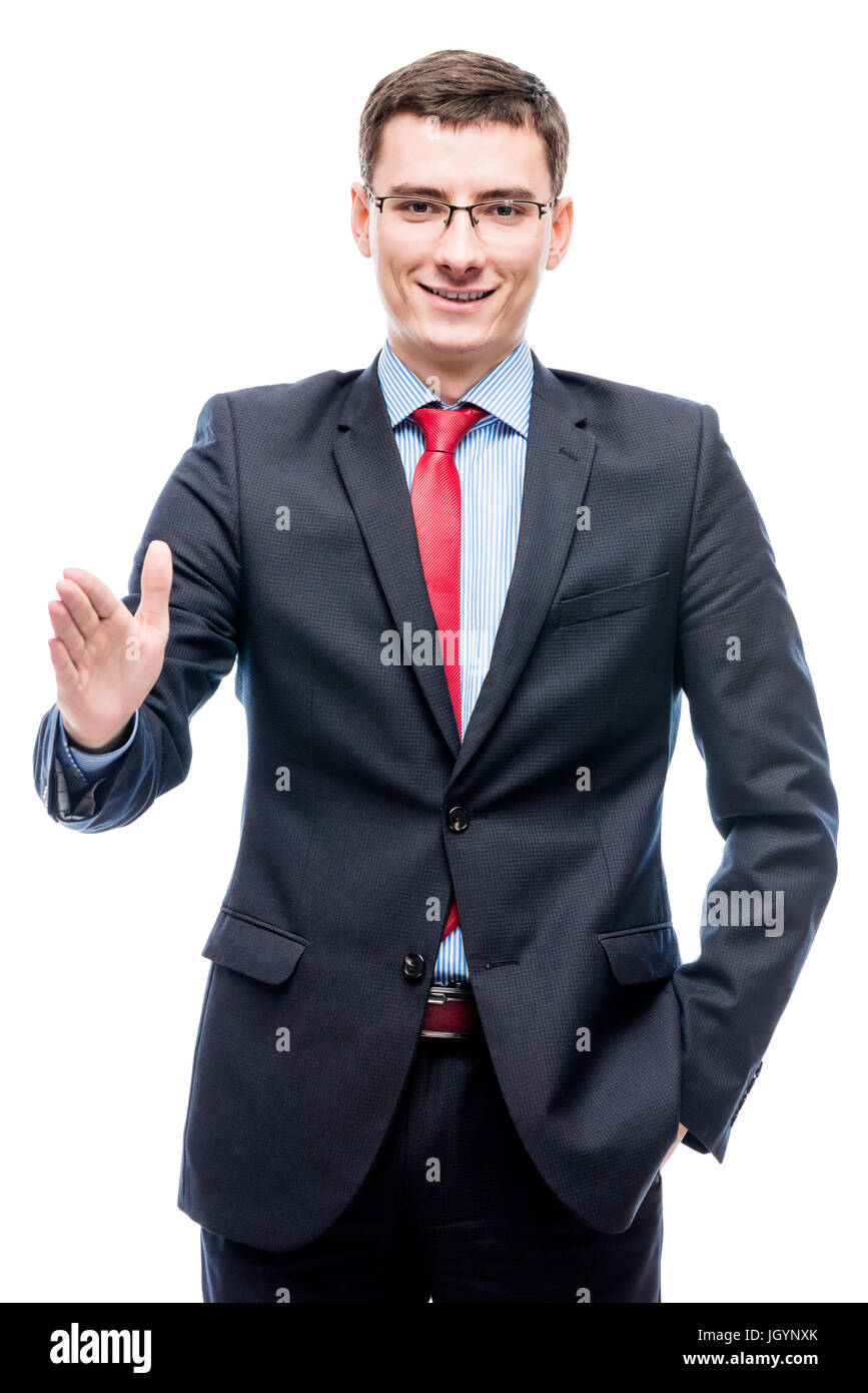 Businessman giving handshake in office hi-res stock photography and ...