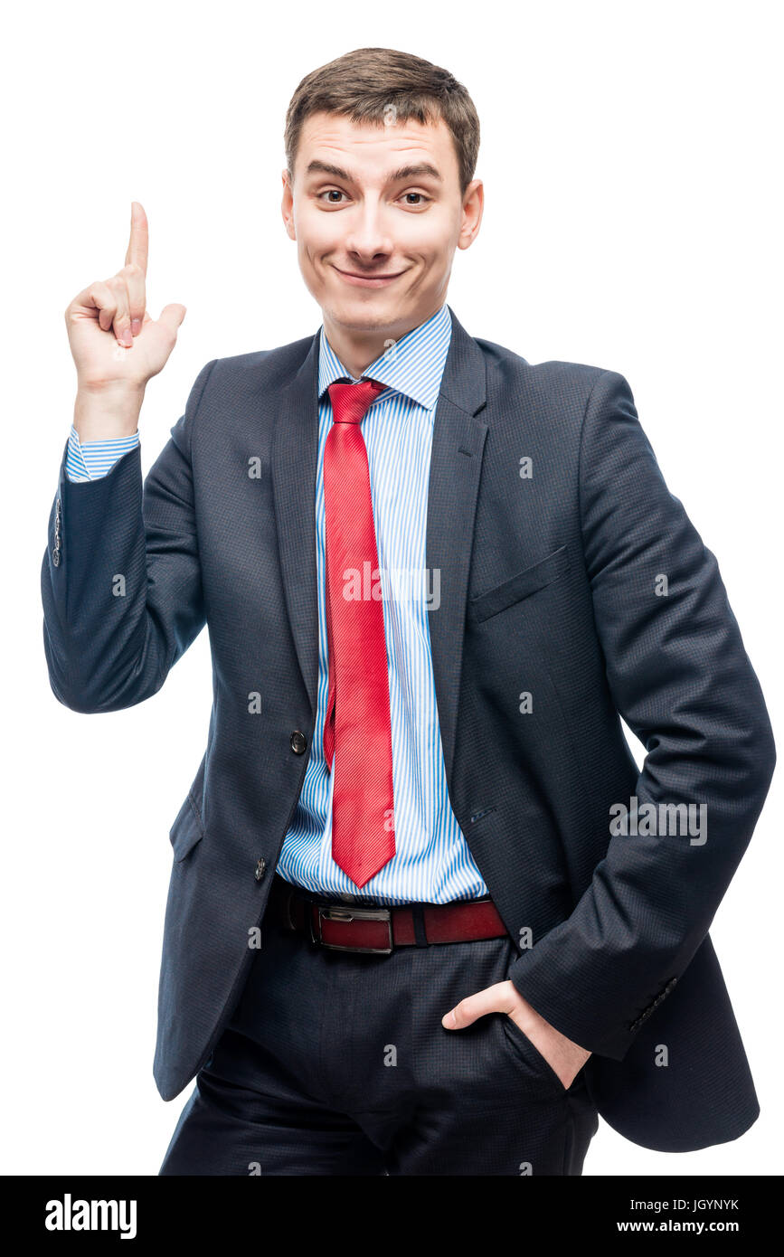 Very good idea! Portrait of a successful businessman with a new idea ...