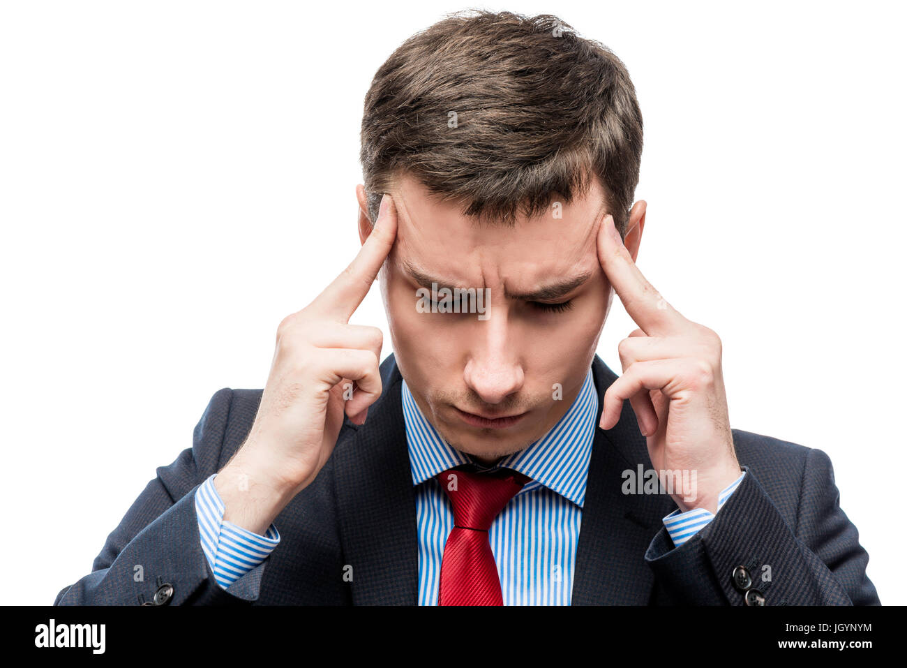 Portrait of a businessman with a strong headache and troubles in ...
