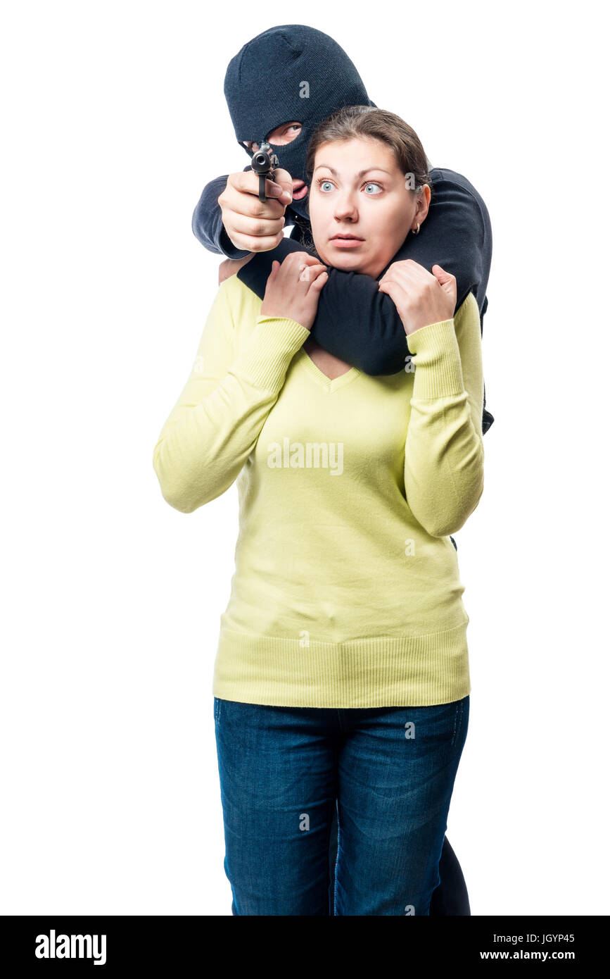 terrorist with his victim on a white background isolated Stock Photo ...