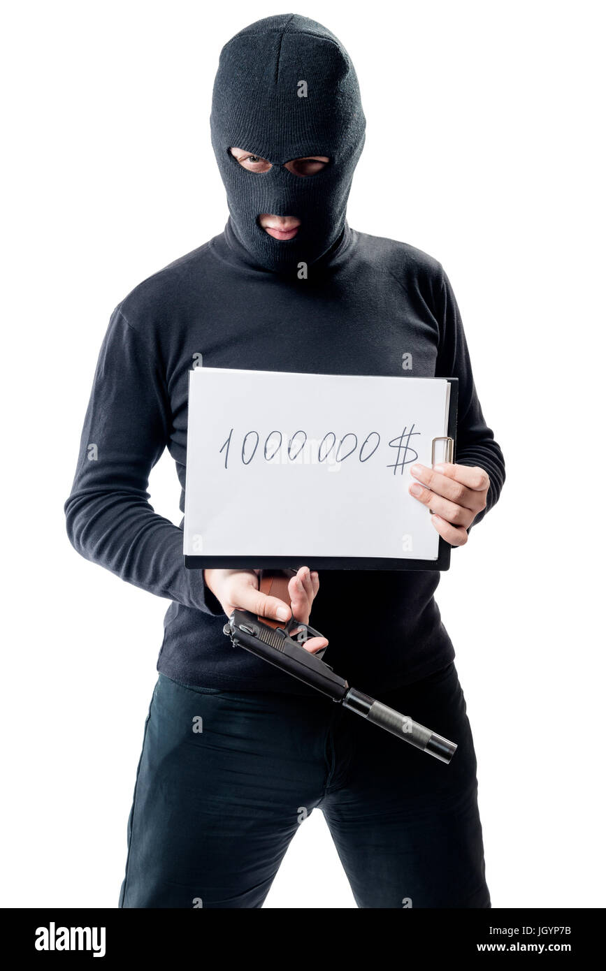 Vertical portrait of the perpetrator with the redemption amount Stock ...