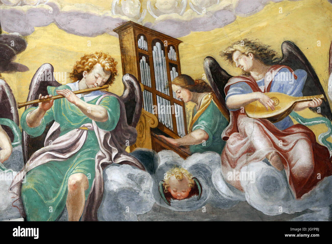 Pilgrimage church Madonna del Sasso. Angels playing music. Orselina ...