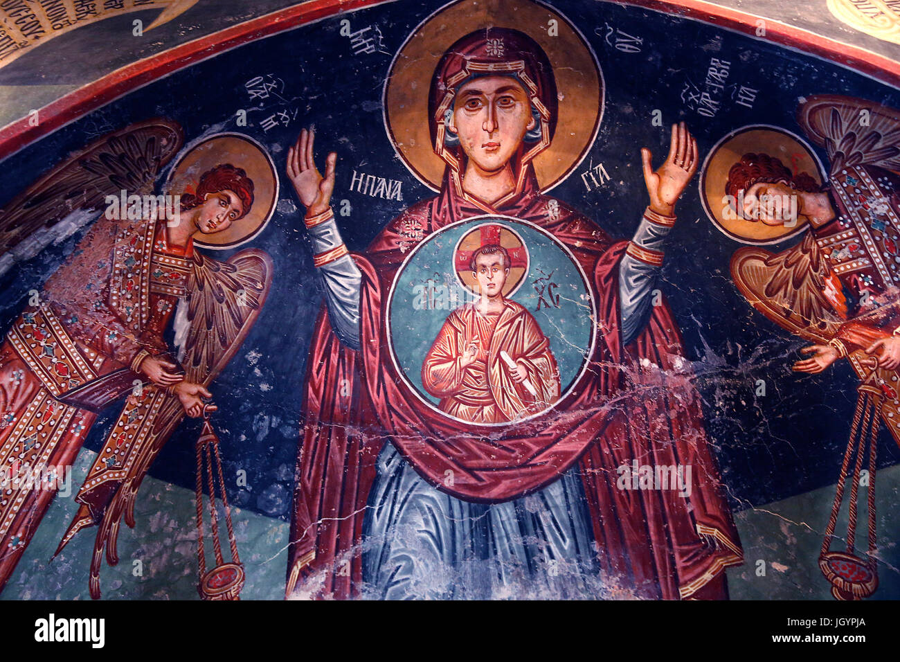 Church of Archangel Michael. Fresco : Virgin Mary surrounded by angels ...
