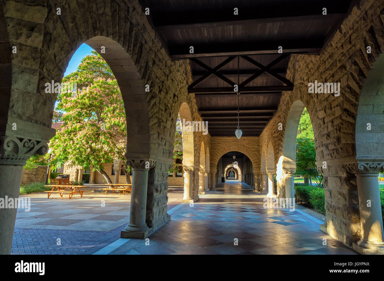 The architectural structures in Stanford University campus in Palo Alto ...