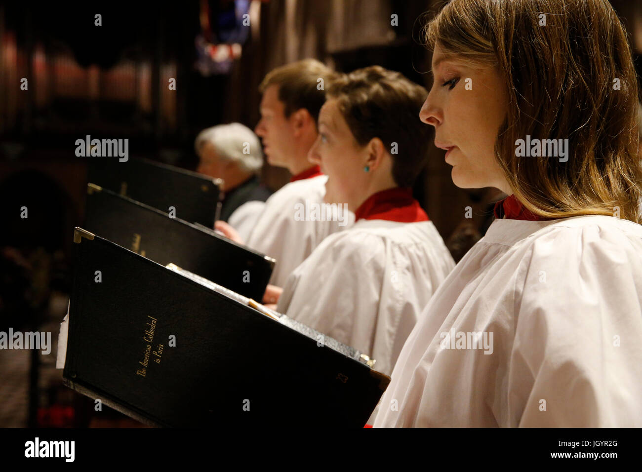 Celebration in Holy Trinity American cathedral, Paris. Choir. France ...