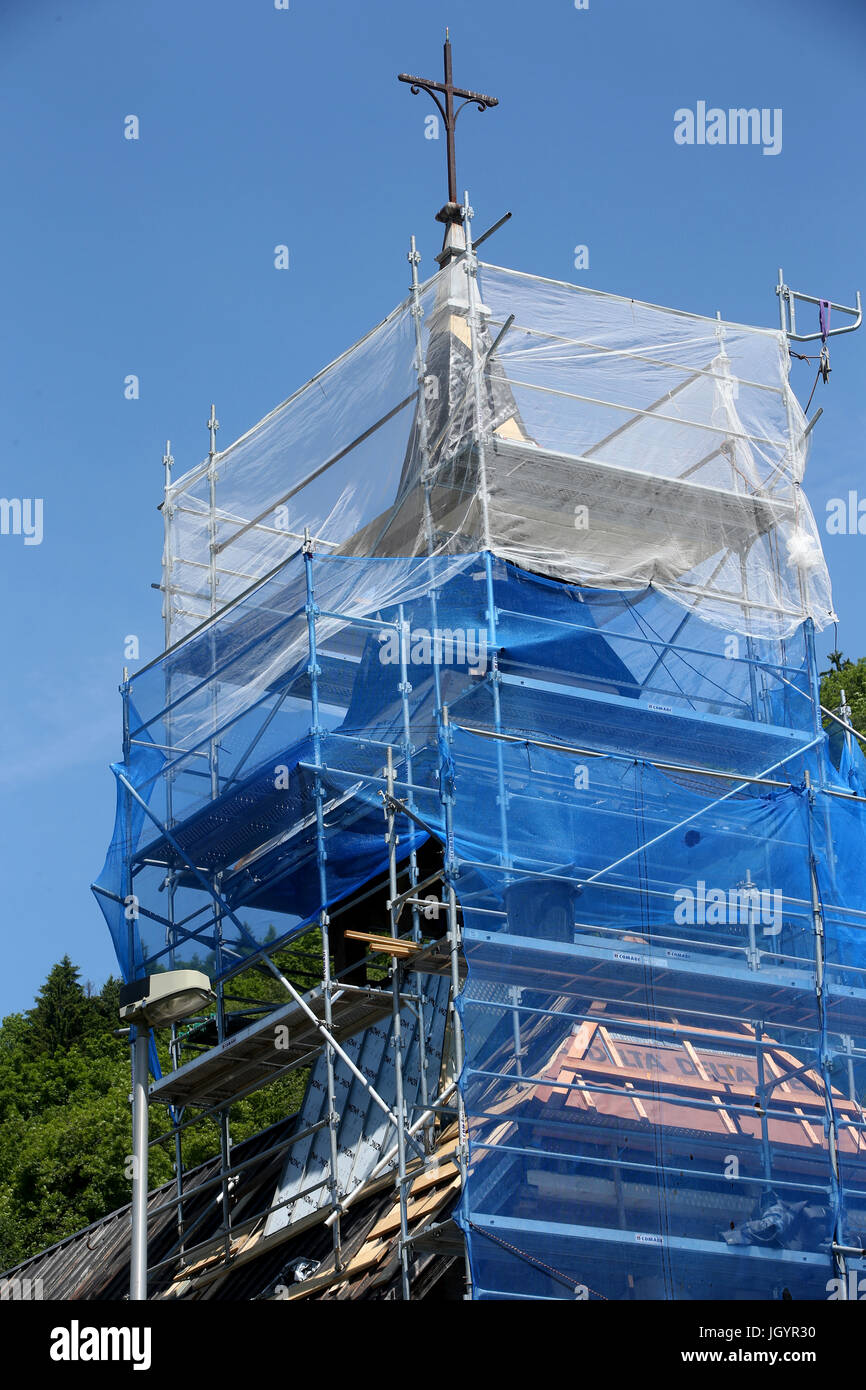 Restoration of a protestant church. Scaffold. France Stock Photo - Alamy