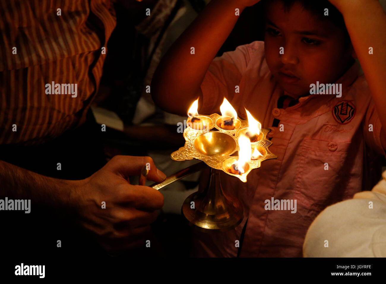 Aarathy ritual in an ISKCON temple. Sarcelles. France Stock Photo - Alamy