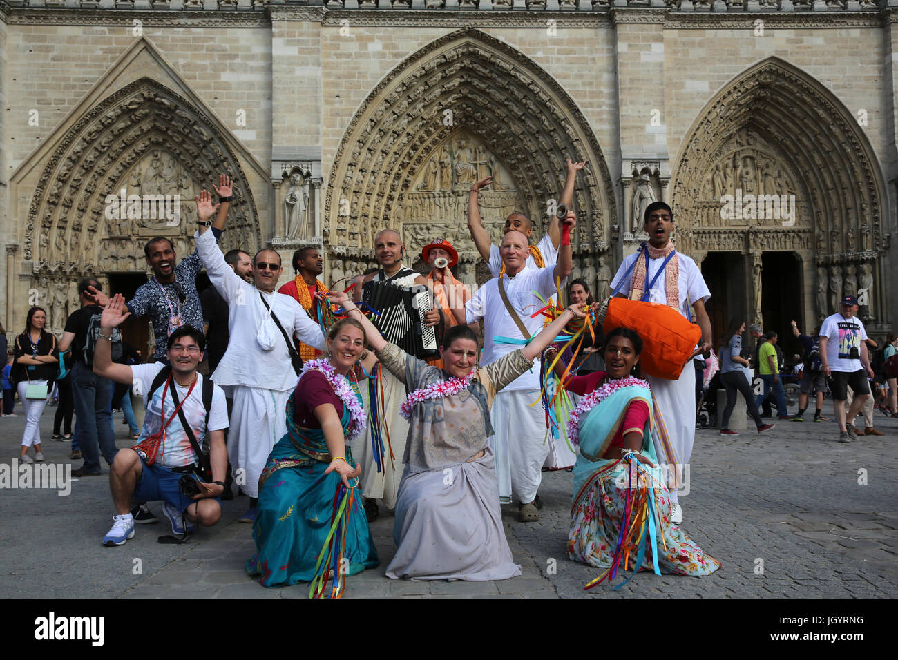 ISKCON devotees performing a harinam (devotional walk with dancing and ...