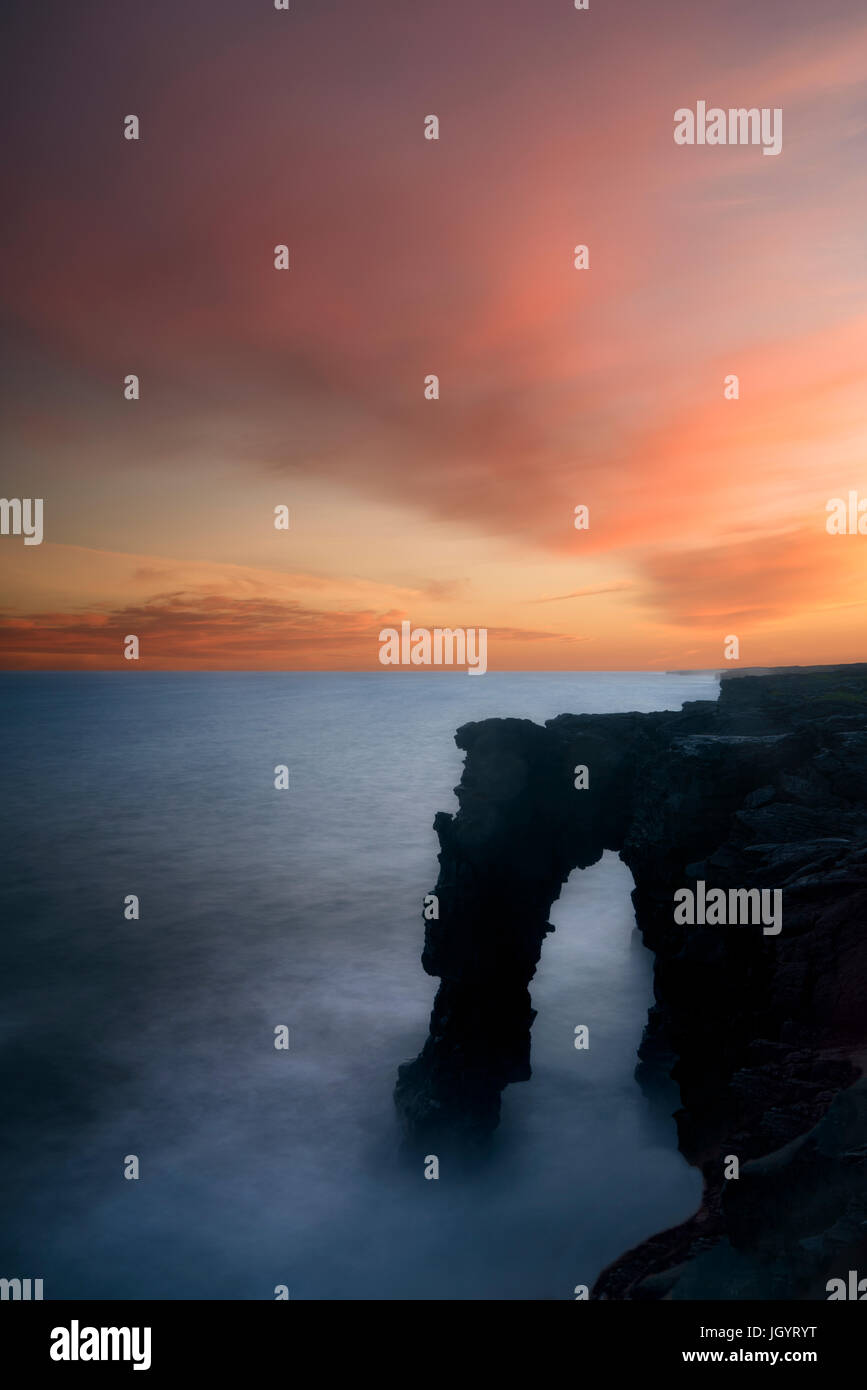 Sunset at Sea Arch. Hawaii Volcanoes National Park, Hawaii Island Stock ...