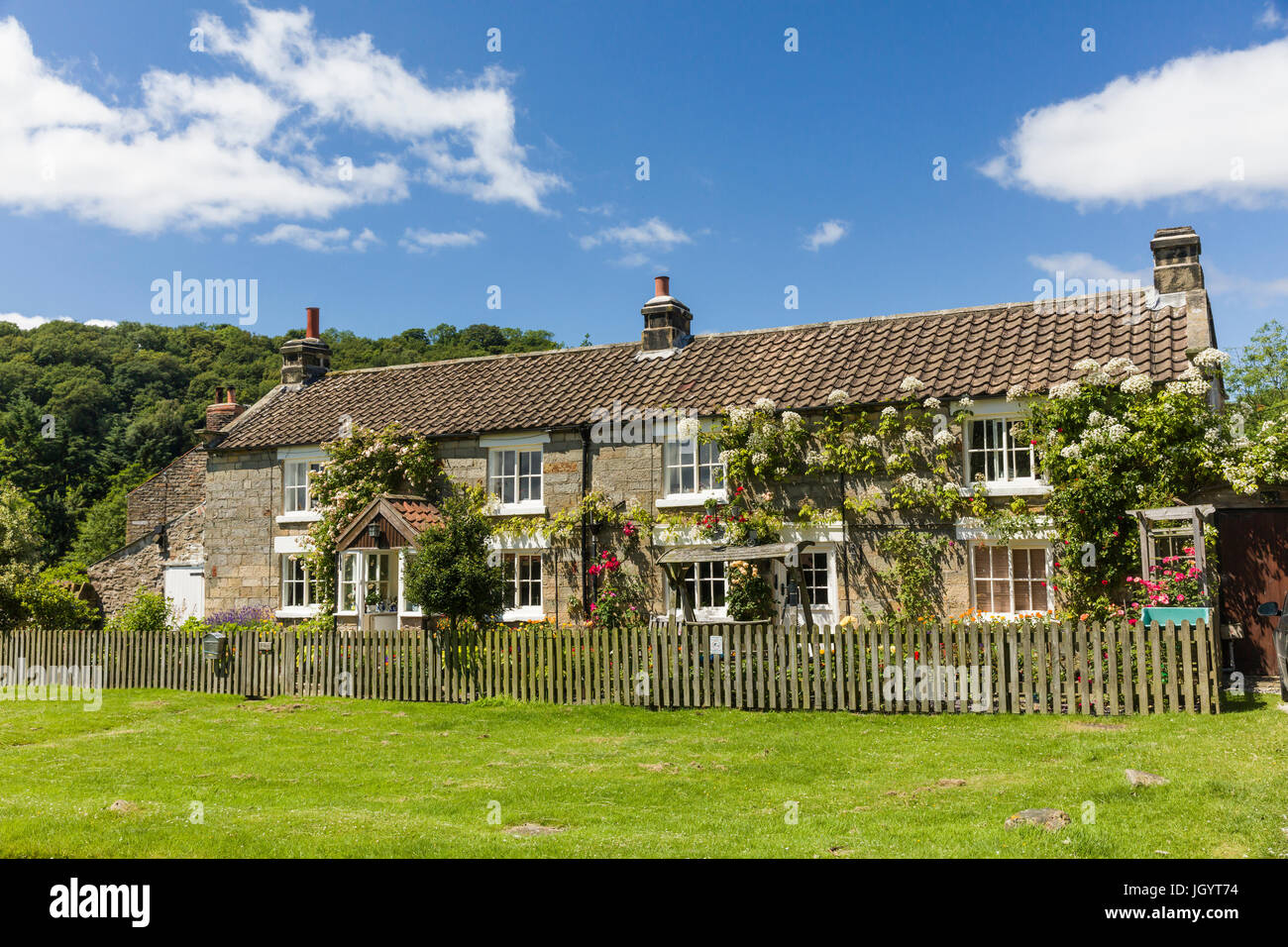 Hutton Le Hole Village green and cottages in mid-summer sunshine Stock ...