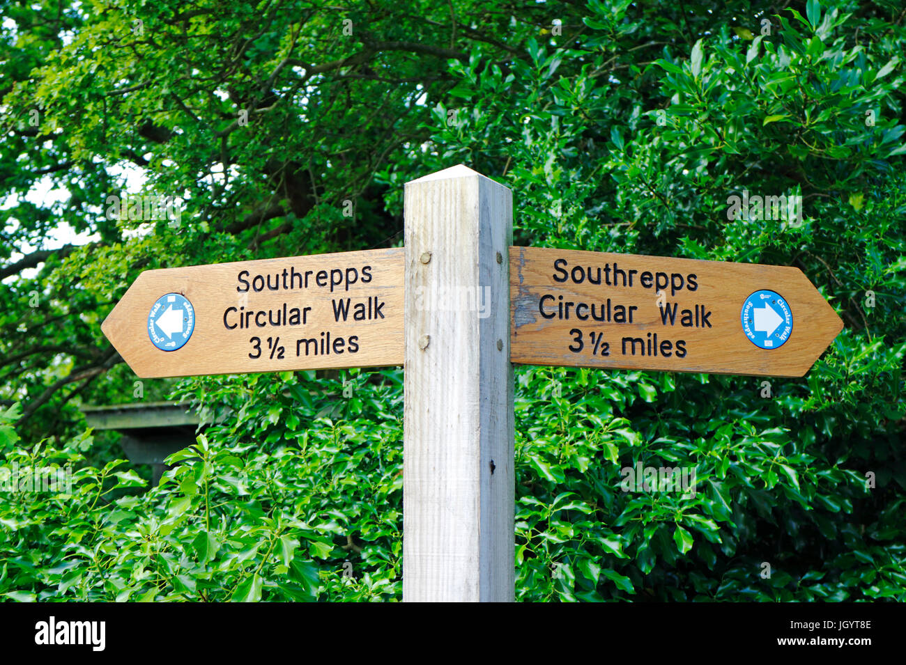 A finger post indicating direction of a circular walk in the village of ...