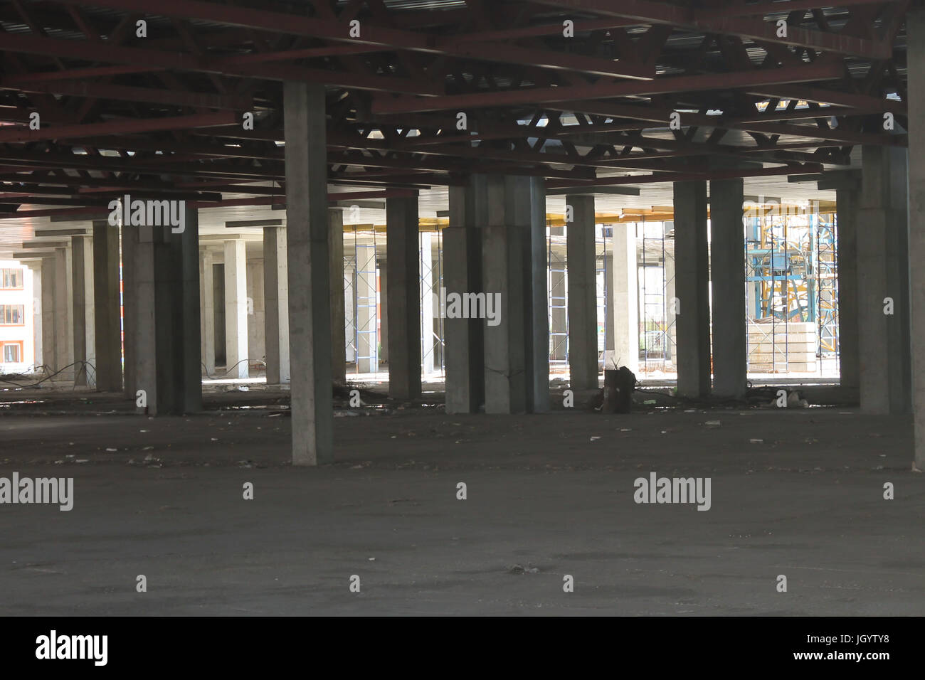 Construction of multi- storey shopping center. inside view Stock Photo ...