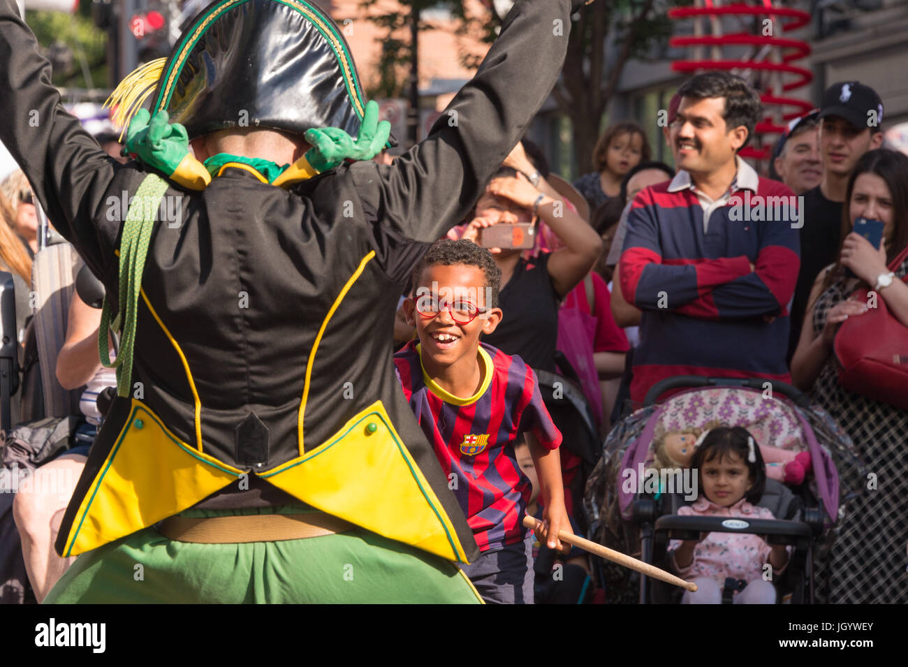 Montreal, Canada - 9 July 2017: Musical street parade "Les Tambours ...