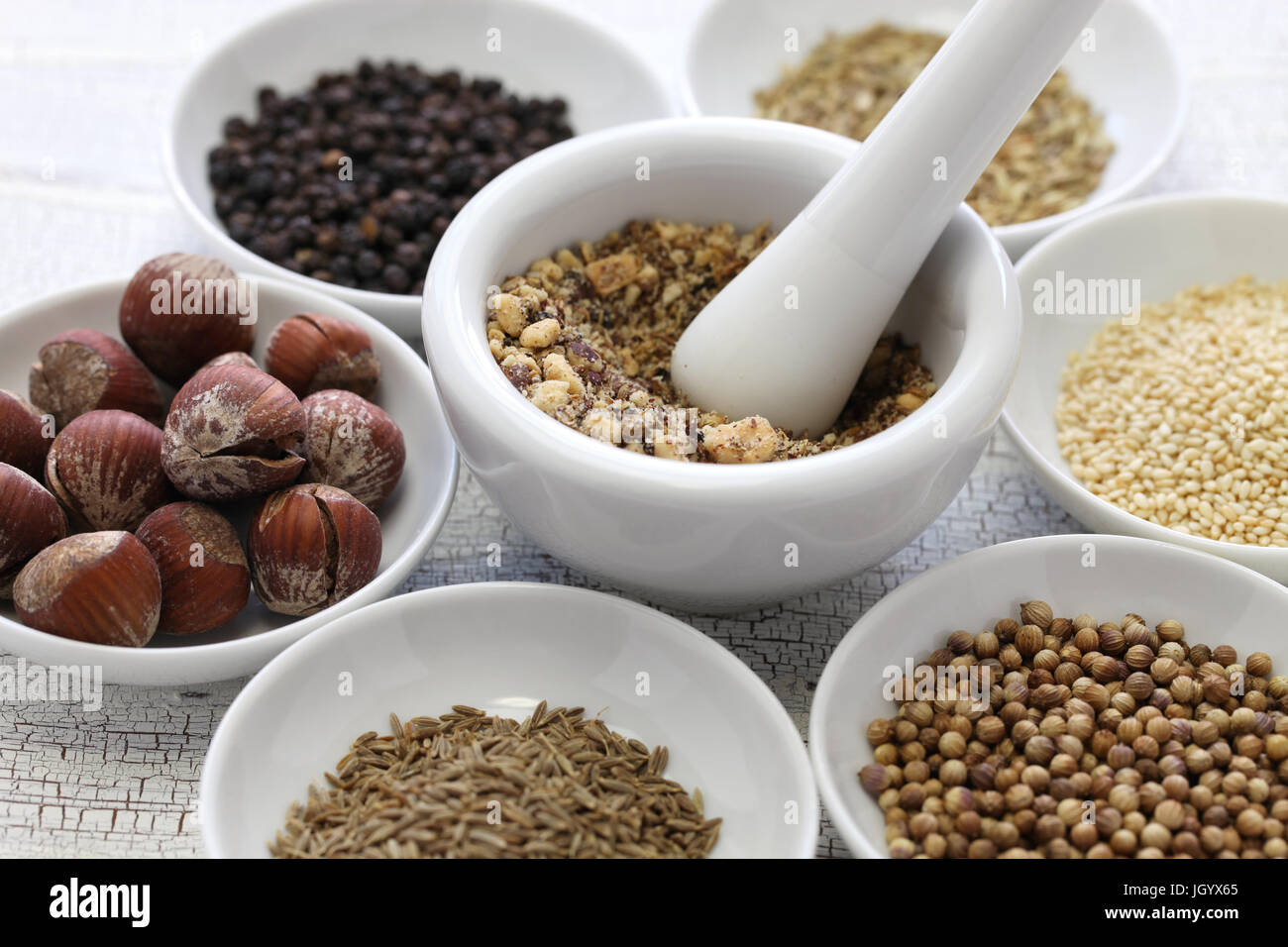 homemade dukkah, egyptian mixture of toasted nuts & spice seeds Stock ...