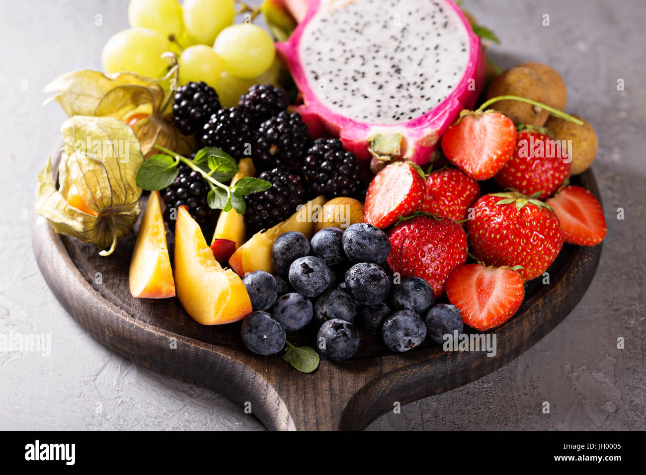 Exotic fruits on a tray Stock Photo - Alamy