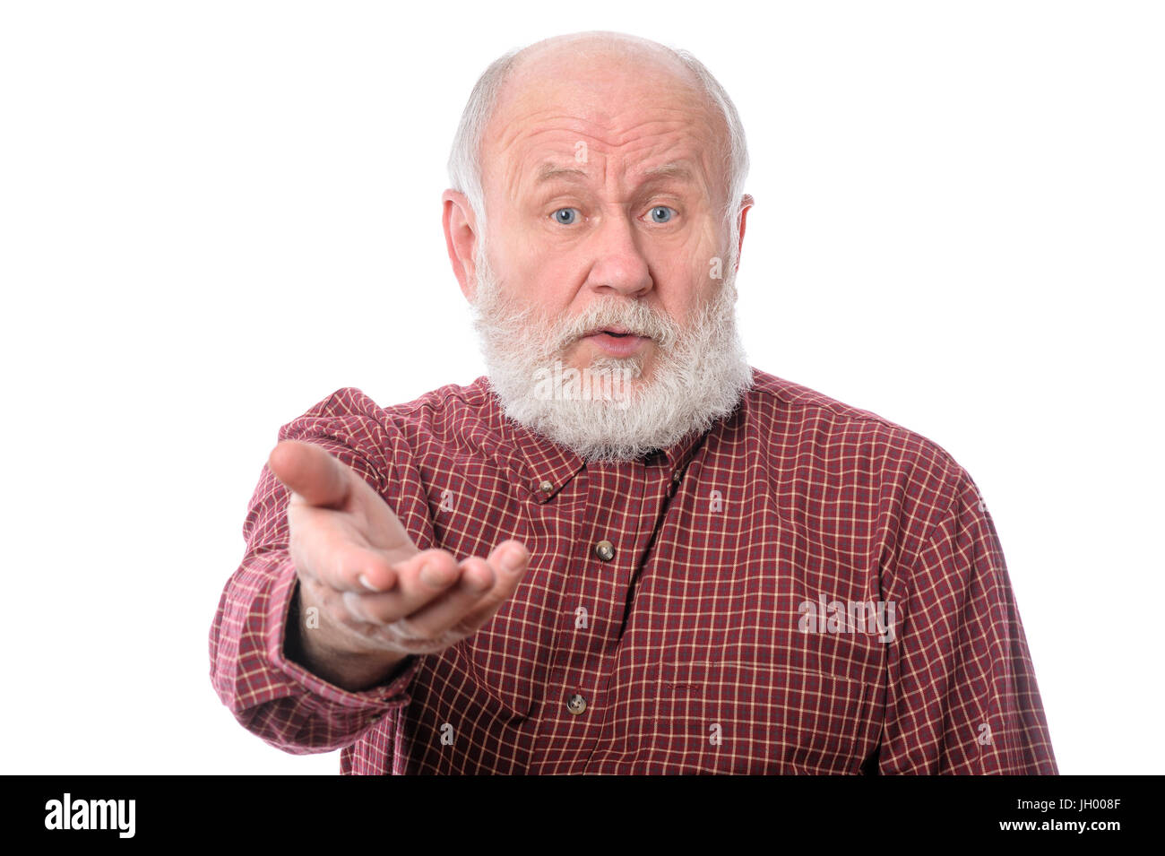 Senior man making claims, isolated on white Stock Photo - Alamy