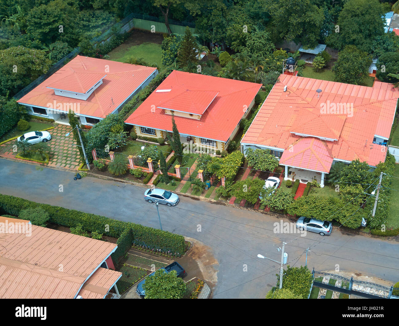 Street in residential area aerial drone view Stock Photo - Alamy