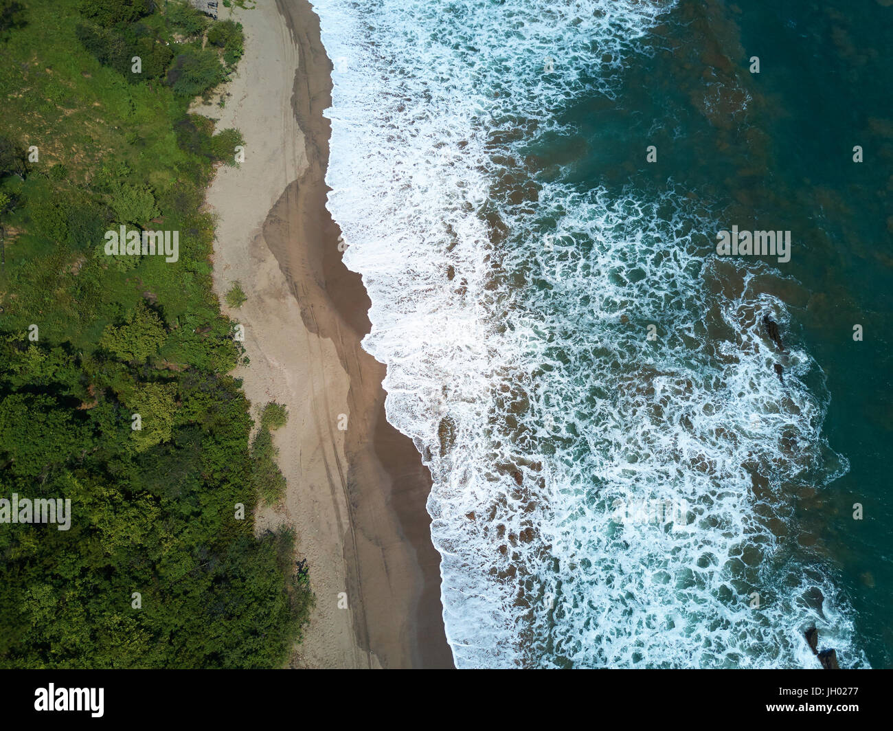 Aerial view on ocean beach. Big waves on ocean above view Stock Photo ...