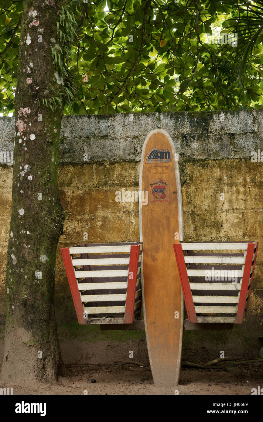 Board, Garbage cans, North coast, Camburi, São Paulo, Brazil Stock ...