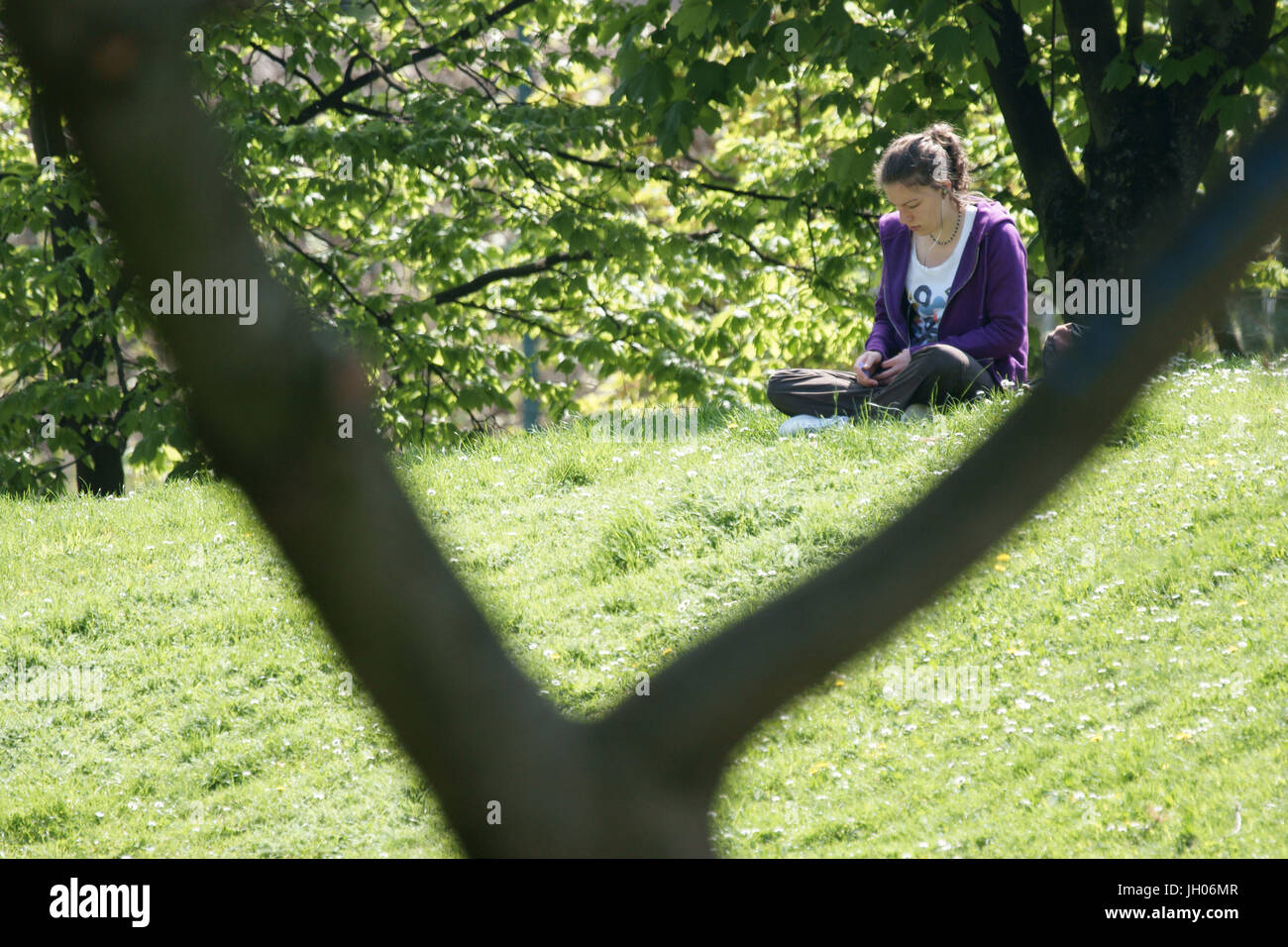 Trees, Woman, Parc des Glacières, Bolougne-Billancourt, Hauts-de-Seine ...
