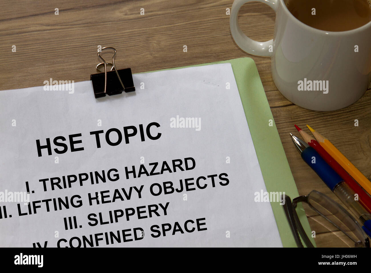 Health safety and environment topic with coffee and table Stock Photo ...