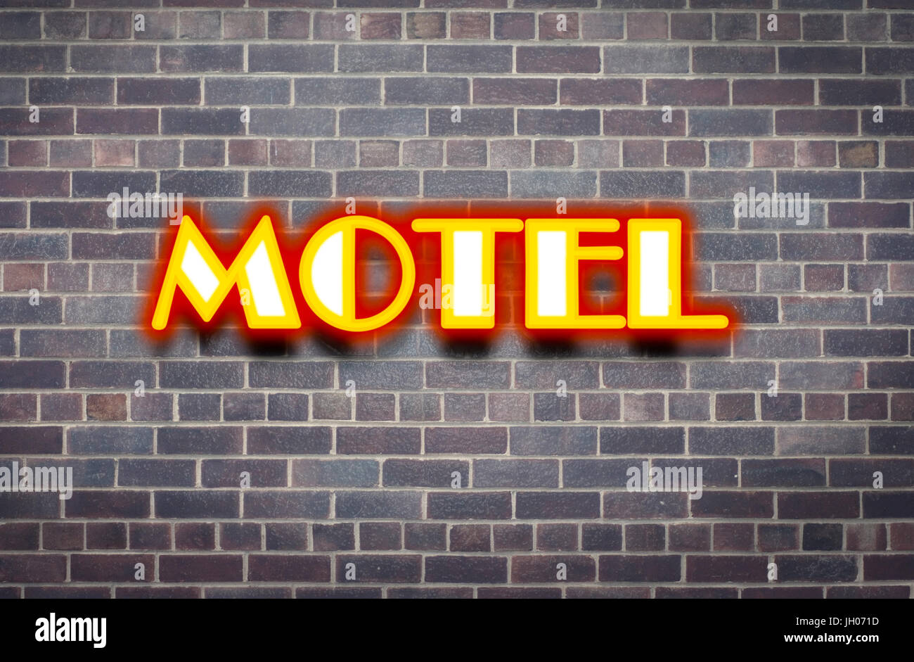 Motel signage lit with neon lights in a concrete tile background Stock ...