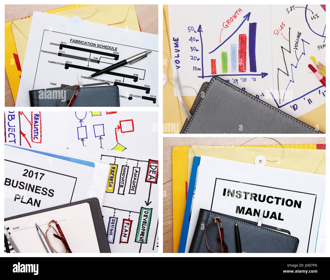 set of business astract collage- business plan,schedule and flowcharts ...