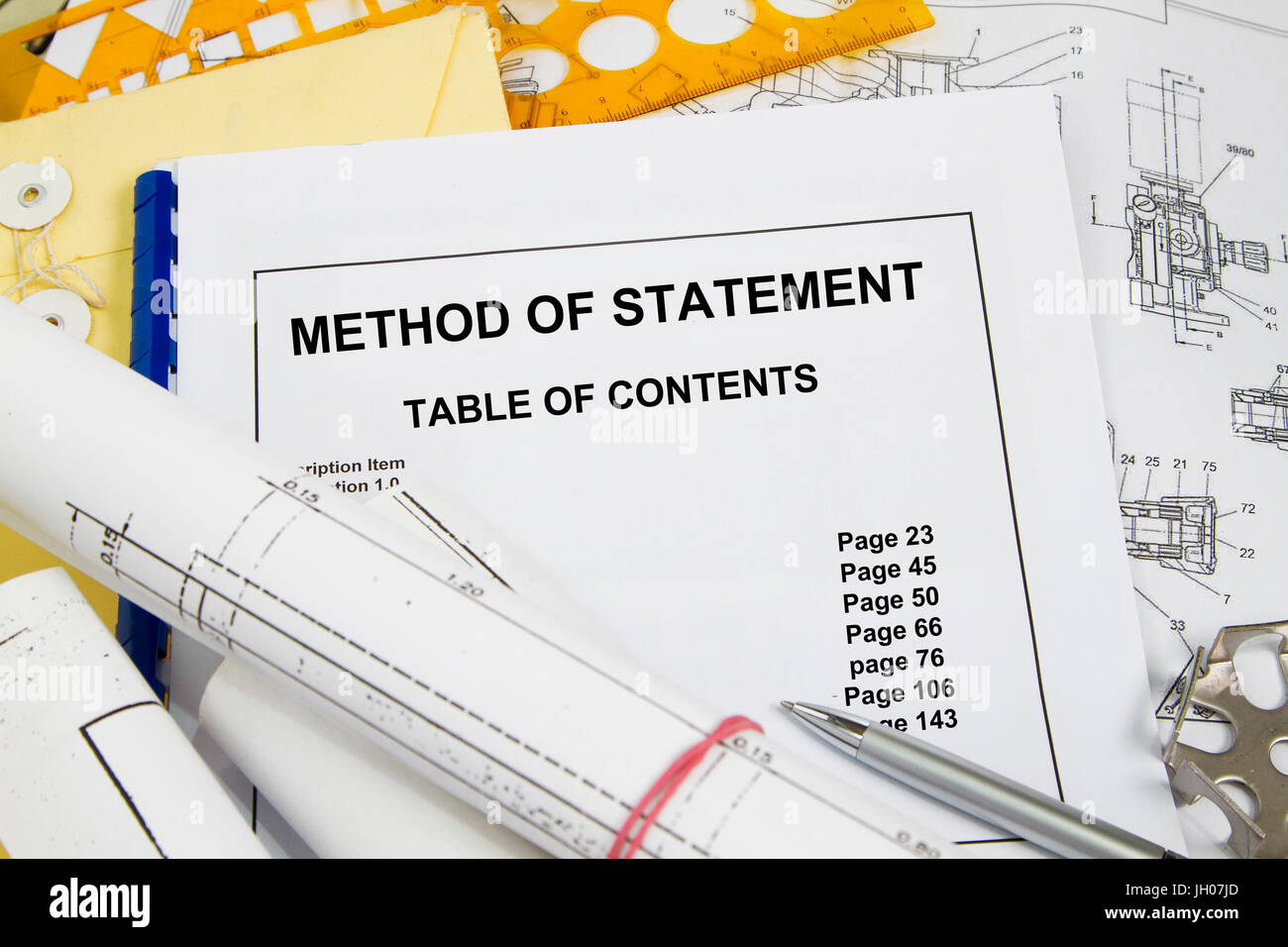 Method of statement brochure with blueprint concept Stock Photo - Alamy