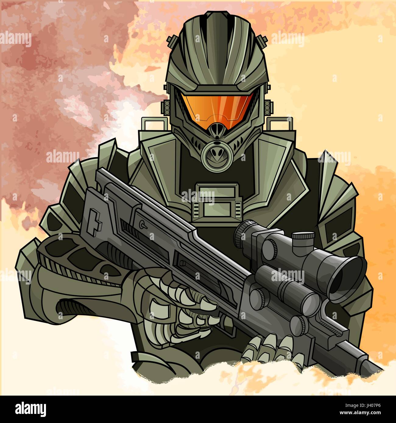 Futuristic spaceman with weapon - vector illustration Stock Vector ...