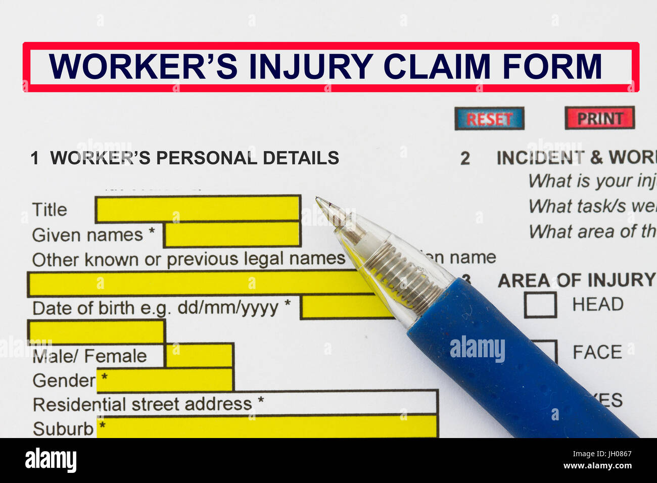 Accidental Injury Claim Form - many uses in the insurance industry ...