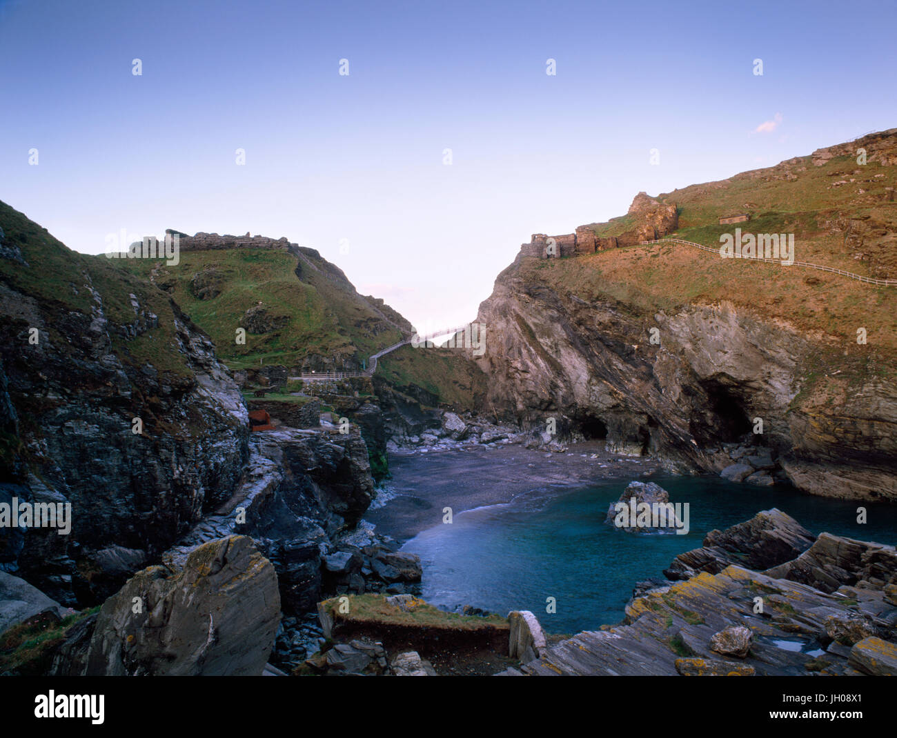 Tintagel Castle and Merlin's Cave, Tintagel, Cornwall, looking south ...