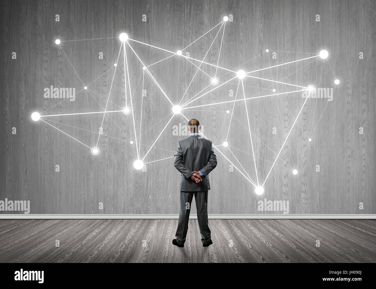 Connection lines drawn on concrete wall as symbol for networking Stock ...