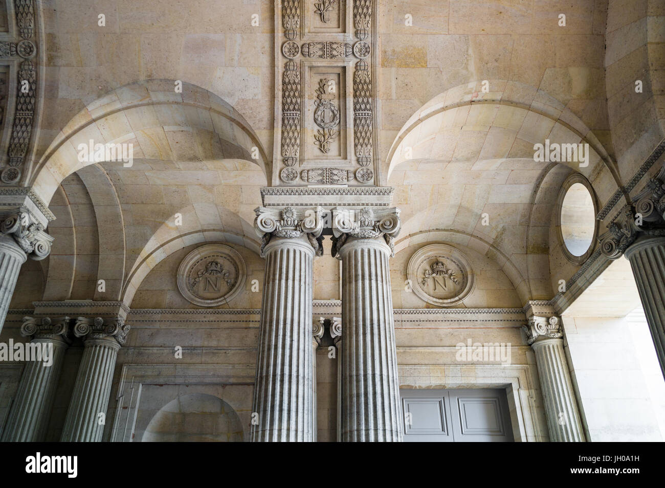 PARIS, FRANCE - JUNE 21, 2017: Cross vaulted ceiling with sculpted ...