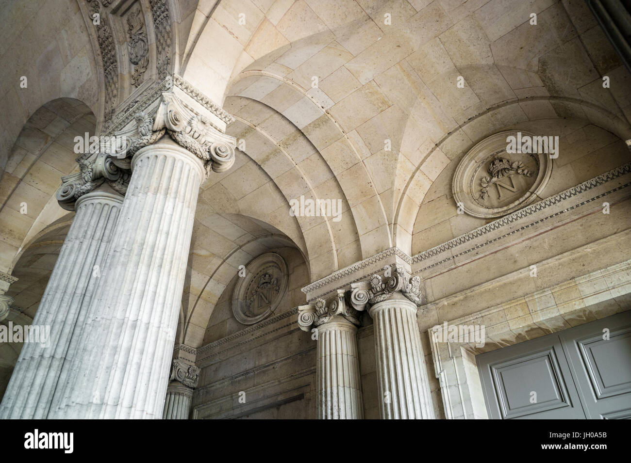 PARIS, FRANCE - JUNE 21, 2017: Cross vaulted ceiling with sculpted ...