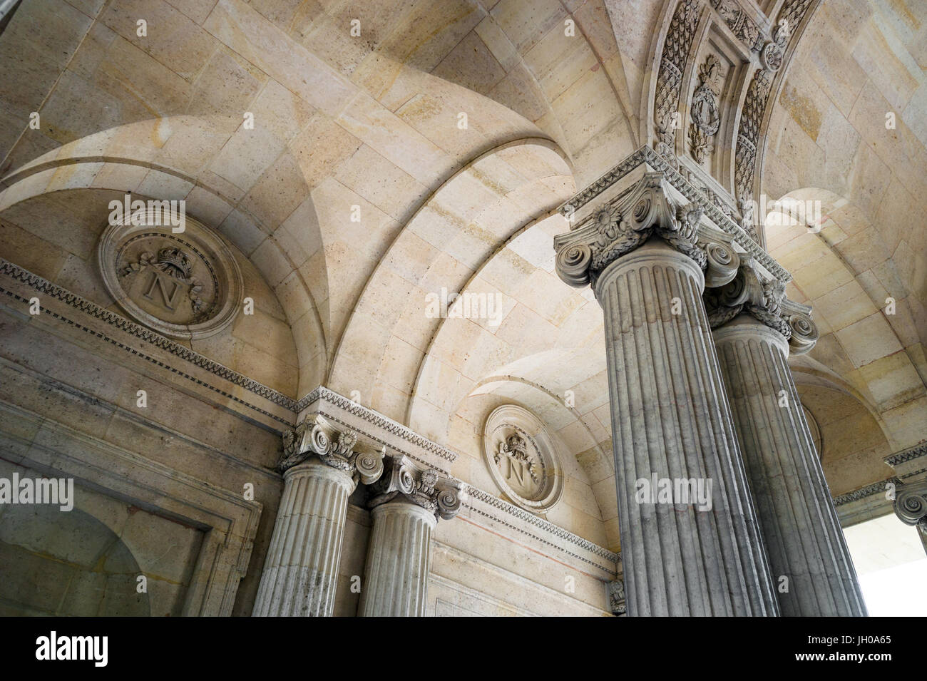 PARIS, FRANCE - JUNE 21, 2017: Cross vaulted ceiling with sculpted ...