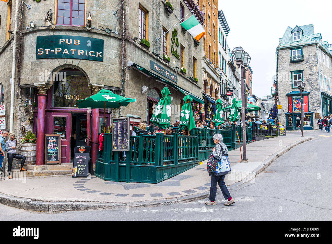 Quebec City, Canada - May 29, 2017: Old town street with people walking ...