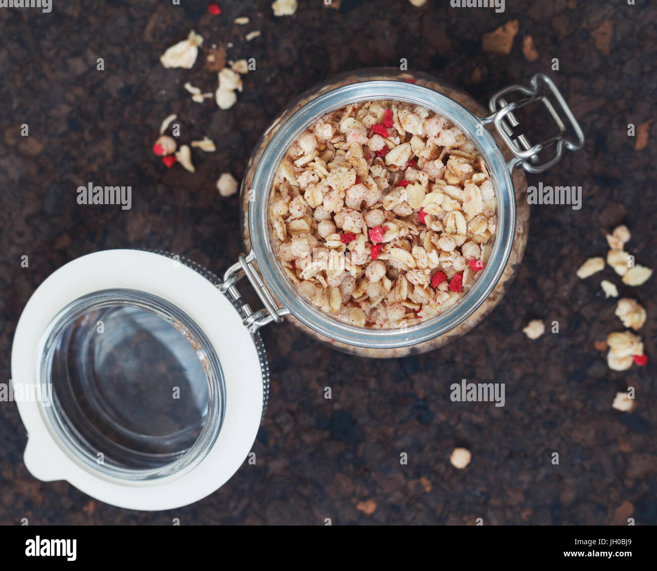 Top view on a open glass jar with granola Stock Photo - Alamy