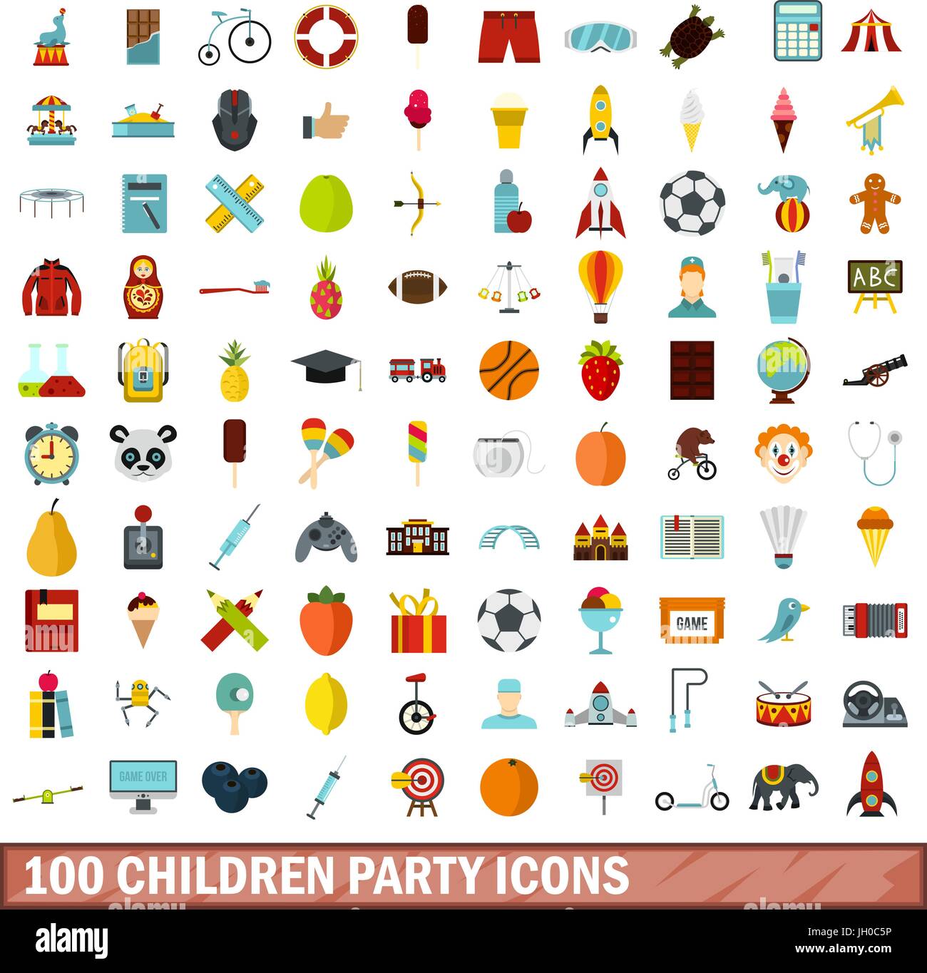 100 children party icons set, flat style Stock Vector Image & Art - Alamy