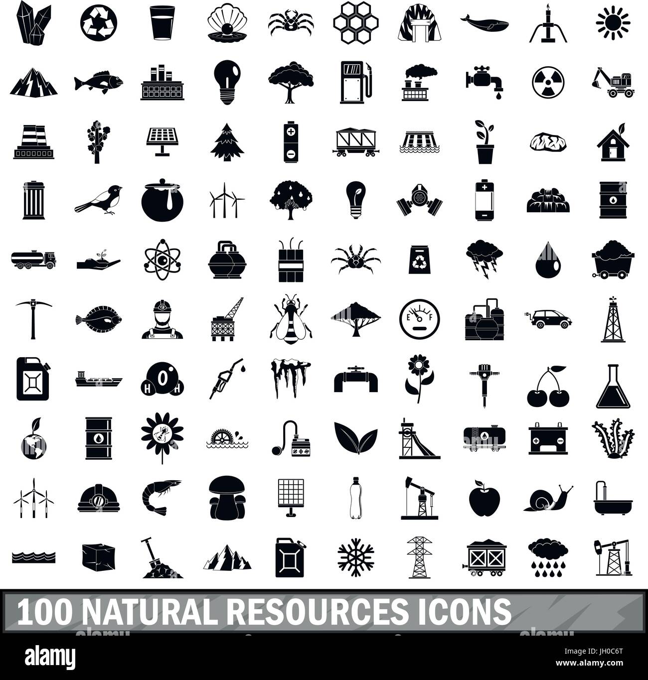 100 natural resources icons set, simple style Stock Vector Image & Art ...